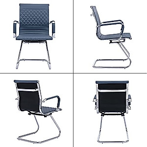 RIVOVA Office Guest Chairs Set of 8, Reception Chairs Conference Room Chairs with Arms & Sled Base, Modern Mid Back PU Leather Computer Chairs Desk Chairs no Wheels, Navy