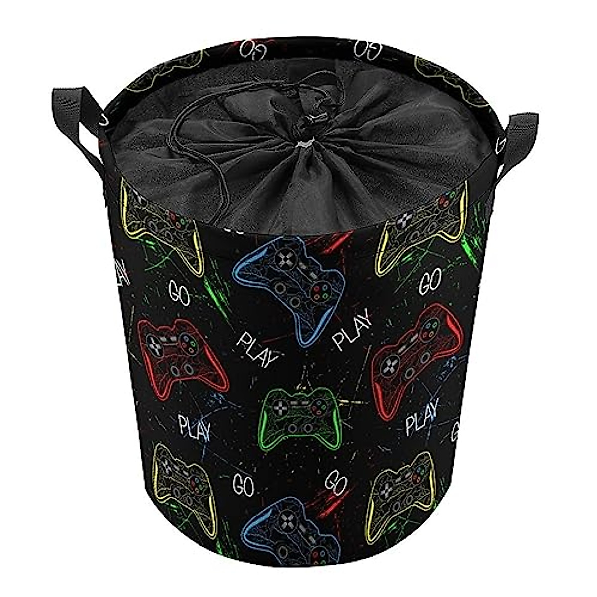 LynaRei Laundry Hamper Neon Game Joystick Dirty Clothes Storage Basket Video Game Player Collapsible Waterproof Toy Organizer for Boys And Girls Bedrooms, Bathroom