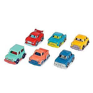 Battat- Wonder Wheels- Set of 6 Mini Toy Cars For Kids – Race Car, Truck, Taxi, Police Car, Retro Car, 4x4 – Pretend Play- Recyclable Materials - Mini Riders- 1 Year +