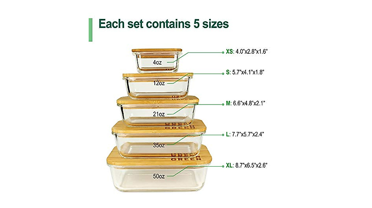 Premium Urban Green Glass Containers with Bamboo Lids