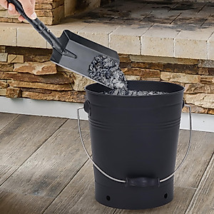 INNO STAGE Ash Bucket with Lid and Wood Handle Coal Shovel, Ash Carrier Pail Fireplace Tools,Fire Pit,Wood Burning Stove Black