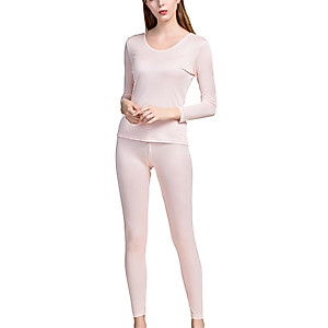 Grenasasilk Womens Silk Long Underwear Mulberry Silk Long Johns Silk Thermal Underwear Sets Cold Weather Base Layer (L, Flechcolor)