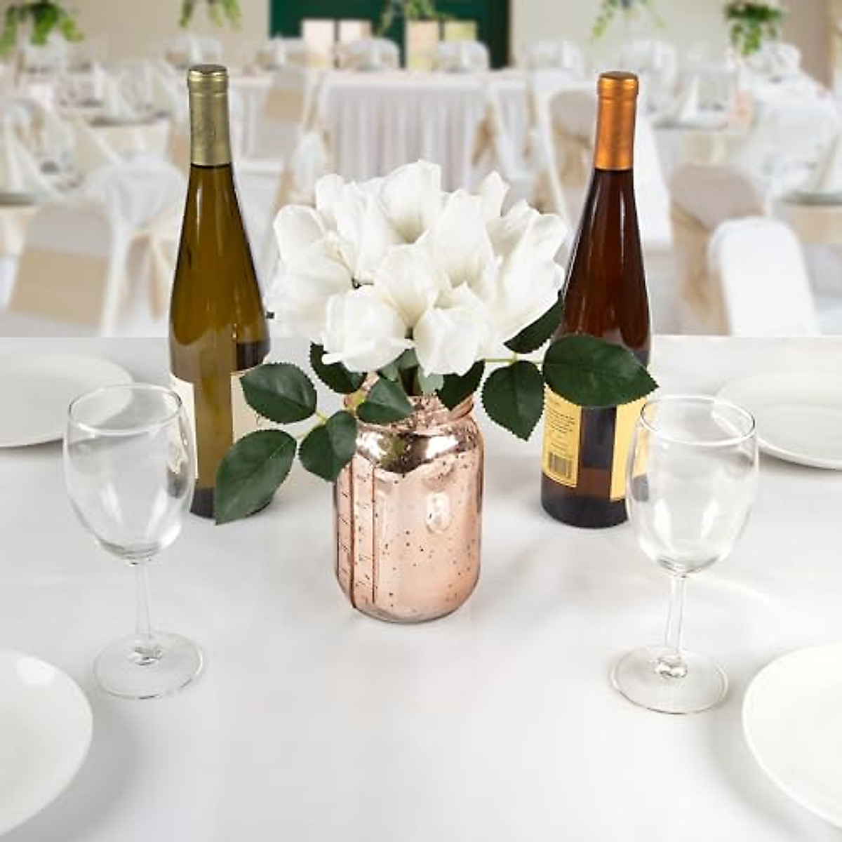 Pure Garden Rose Artificial Flowers - 24Pc Real Touch 11.5-Inch Fake Flower Set with Stems for Home Decor, Wedding, or Bridal/Baby Showers (White)