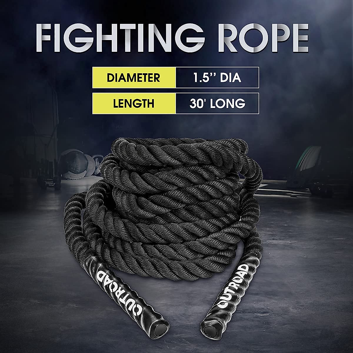 Max4out Battle Ropes 1.5 inch 30 ft - Polyester Workout Rope Heavy for Home Body Workouts Building Muscle, Gray Black