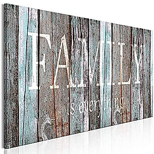 artgeist Canvas Wall Art Print Quotes Family 47x16 in - 1pcs Home Decor Framed Stretched Picture Photo Painting Artwork Image - Family House Faux Wood m-A-0956-b-a