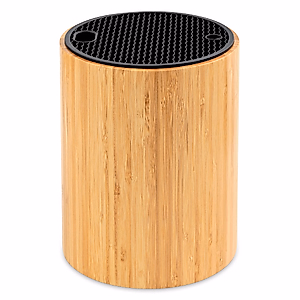 Diosbles Bamboo Universal Knife Block With Slots For Scissors And Sharpening Rod, Round Kitchen Knife Storage Holder Unique Slot Design To Protect Blade, Detachable Slot For Easy Cleaning