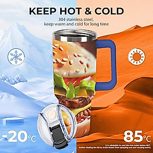 Cheeseburger Fast Food Pattern 40 Oz Tumbler Insulated Stainless Steel Water Bottle Travel Mug Car Cup with Handle And Straw
