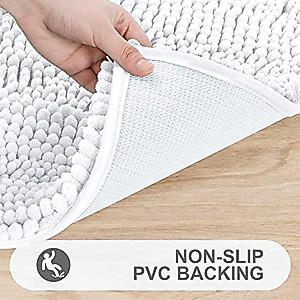 Grandaily Chenille Striped Bathroom Rug Mat, Extra Thick and Absorbent Bath Rugs, Non-Slip Soft Plush Shaggy Bath Carpet, Machine Wash Dry, Bath Mats for Tub, Shower and Bath Room, 24x16, White