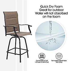 PHI VILLA Outdoor Swivel Bar Stool Set of 2 Patio Bar Chair Padded Textilene for Bistro Lawn All Weather Furniture Set, Brown