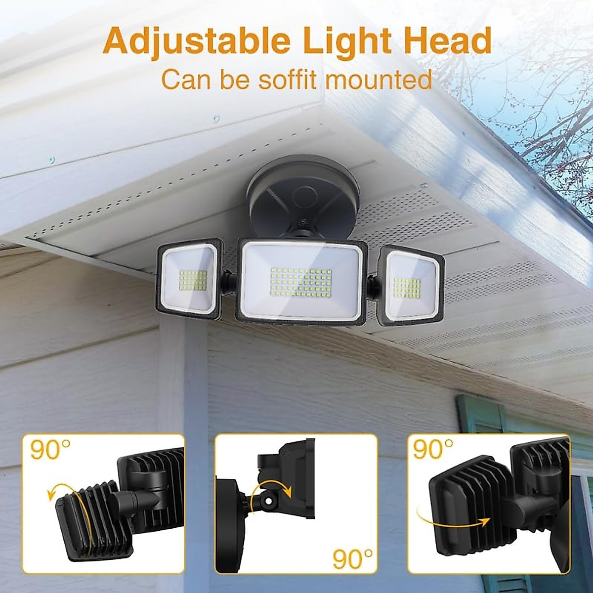 Onforu 60W Flood Lights Outdoor, 6000LM Super Bright Security Lights Switch Controlled, 3 Adjustable Heads, IP65 Waterproof, 6500K Wall Mount Exterior LED Flood Light