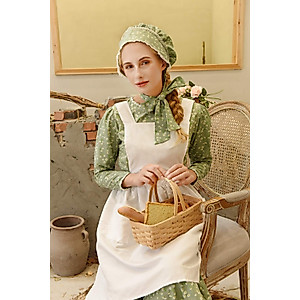 ROLECOS Pioneer Prairie Costume Womens Colonial Pilgrim Costume Amish Dress Pioneer Trek Dresses 3 Pcs Green L