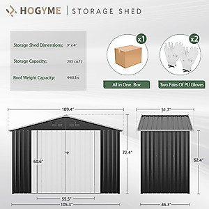 HOGYME 9x4 FT Outdoor Storage Shed, Large Metal Tool Sheds with Updated Frame Structure and Lockable Doors, Garden Shed for Backyard Garden Patio Lawn, Grey