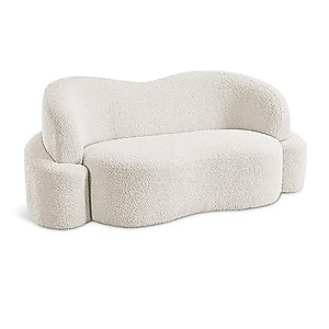 Meridian Furniture 108Cream-L Principessa Collection Modern | Contemporary Loveseat with Rich Cream Boucle Fabric, Curved Seat and Back, 68" W x 35" D x 29" H, Cream