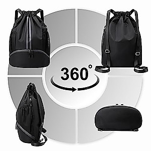 Hoedia Sports Drawstring Backpack - String Swim Gym Bag with Shoes Compartment and Wet Proof Pocket for Women&Men