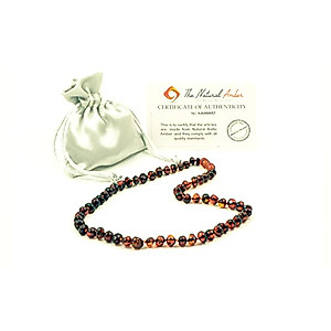 AmberJewelry Baltic Amber Beaded Necklaces for Adults - 21.6 inches (55cm) - Dark Cognac / Brown Color Amber Beads Necklace - Authentic / Polished Baltic Amber Beads Necklace collar de ámbar Handmade in Baltic Region