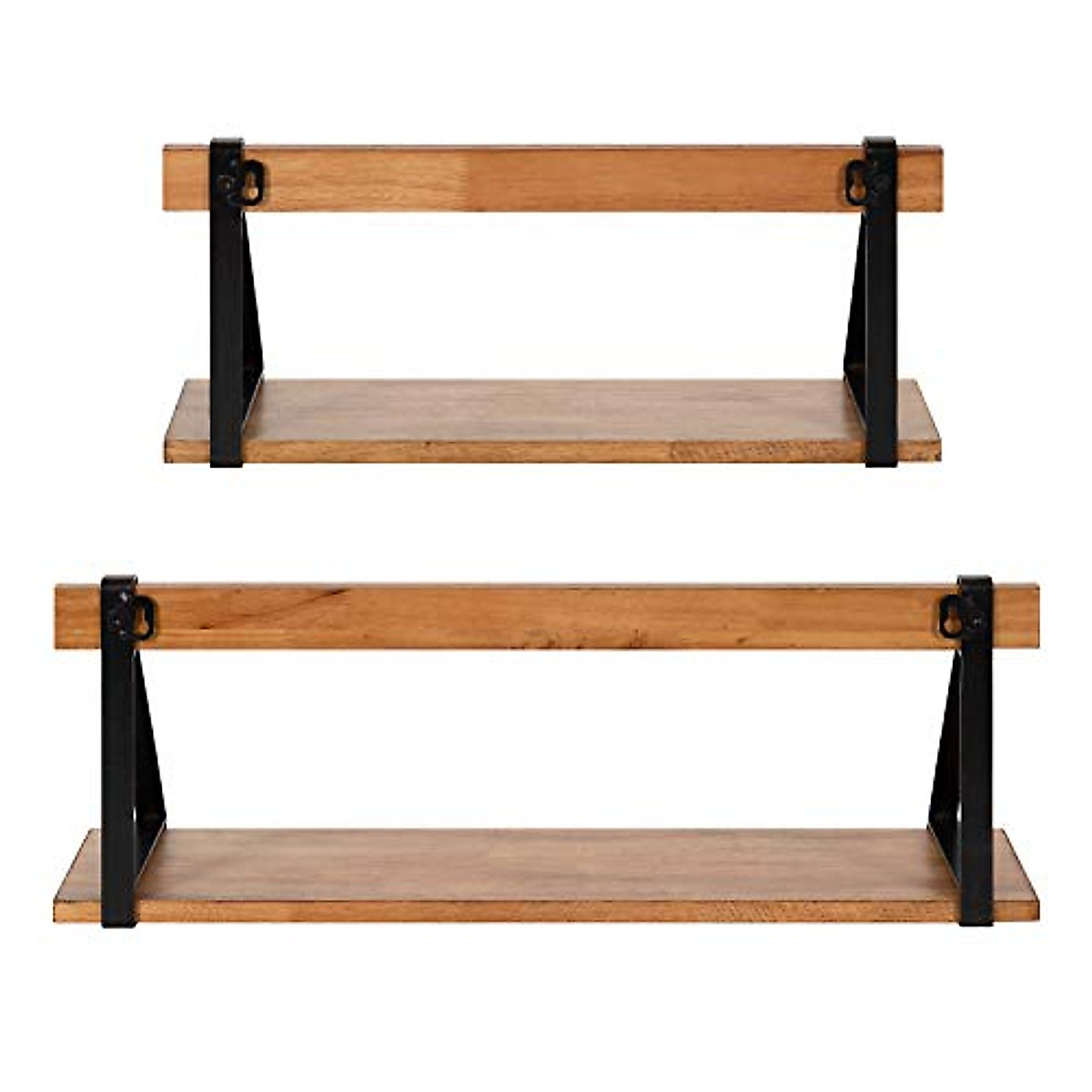 Kate and Laurel Willmann Farmhouse Wall Shelf, Set of 2, Rustic Brown Wood and Metal, Modern Wall Decor for Storage and Display