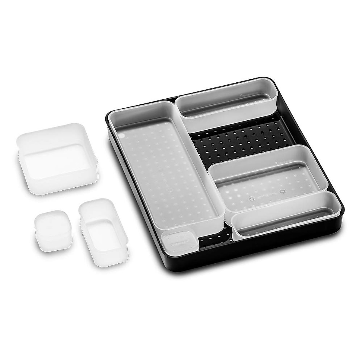 madesmart Value Stack and Slide Adjustable Bins, Customizable Multi-Purpose Storage, Non-Slip Rubber Feet, 8- Compartments, Granite