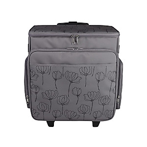 Everything Mary Rolling Craft Bag, Purple Floral - Papercraft Tote with Wheels for Scrapbook & Art Storage - Organizer Case for IRIS Boxes, Supplies & Accessories - for Teachers & Medical, Grey