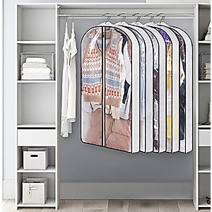 KIMBORA 40" Garment Bags for Hanging Clothes Storage with 4" Gussetes Clear Suit Bags for Closet Storage Coat Cover for Sweaters Shirts, Jackets, (5 Packs,White)