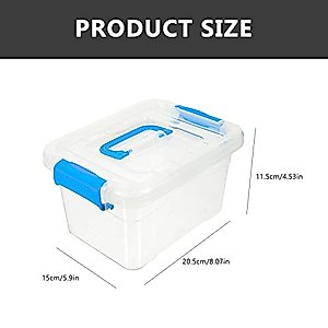 4pcs Plastic Storage Box Tote Book Organizing Container Desktop Stackable Plastic Storage Box with Lid and Blue Handle for Organizing ' s Action Figures