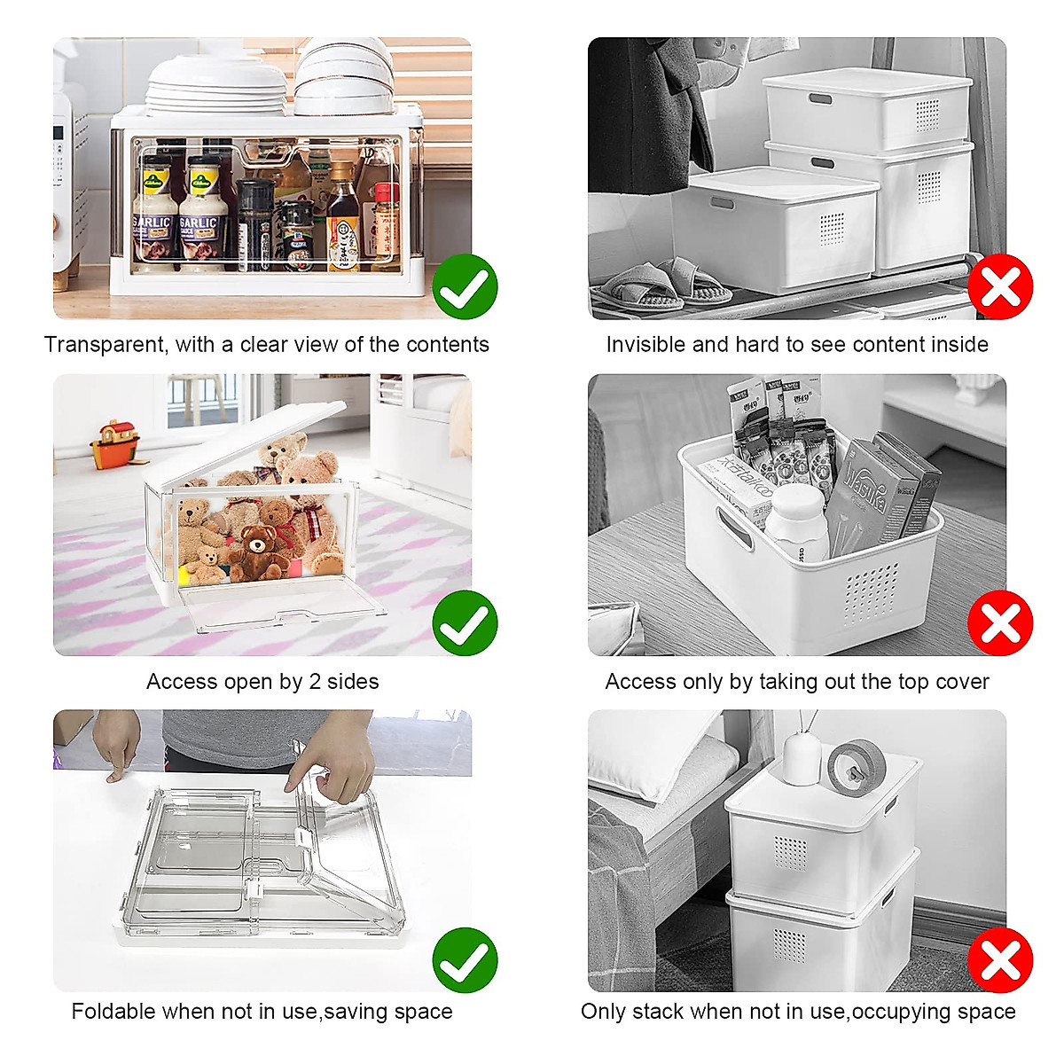 Bemodst Foldable Plastic Door Storage Bins Shoebox With Lids,26Quart Storage Containers, Stackable Storage Plastic Bins for Can Store Snacks, Artifacts Clothing Books Toys - 2PCS (White)