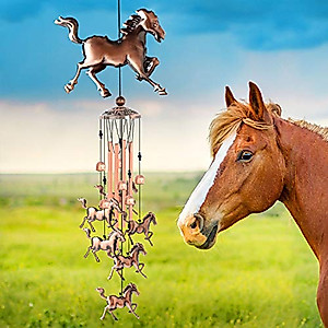 ​Copper Horse Wind Chimes Horse Gift Wind Chime Garden Gifts for Mom Windchimes Outdoor Mom Birthday Gift Patio Yard Decor Large deep Tone Music Wind Chimes Women Gift Garden Gifts