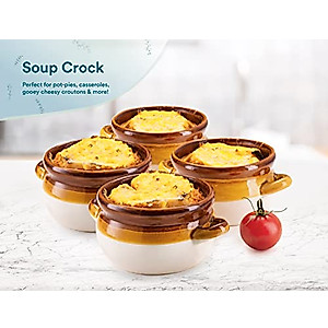 KooK French Onion Soup Crocks, Ceramic Make, Large Handles, Stoneware, Dishwasher, Microwave, Oven & Broil Safe 16oz Standard Capacity & 18oz Full Capacity