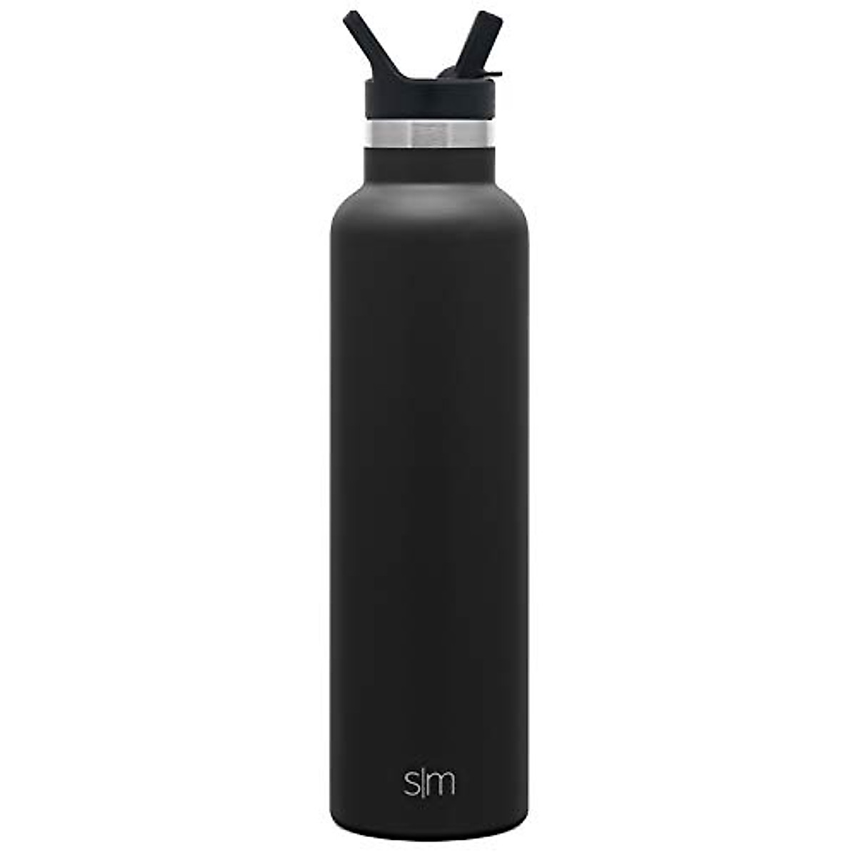 Simple Modern Water Bottle with Narrow Mouth Straw Lid Metal Thermos Vacuum Insulated Stainless Steel l Reusable Leak Proof BPA-Free Flask | Ascent Collection | 24oz, Midnight Black