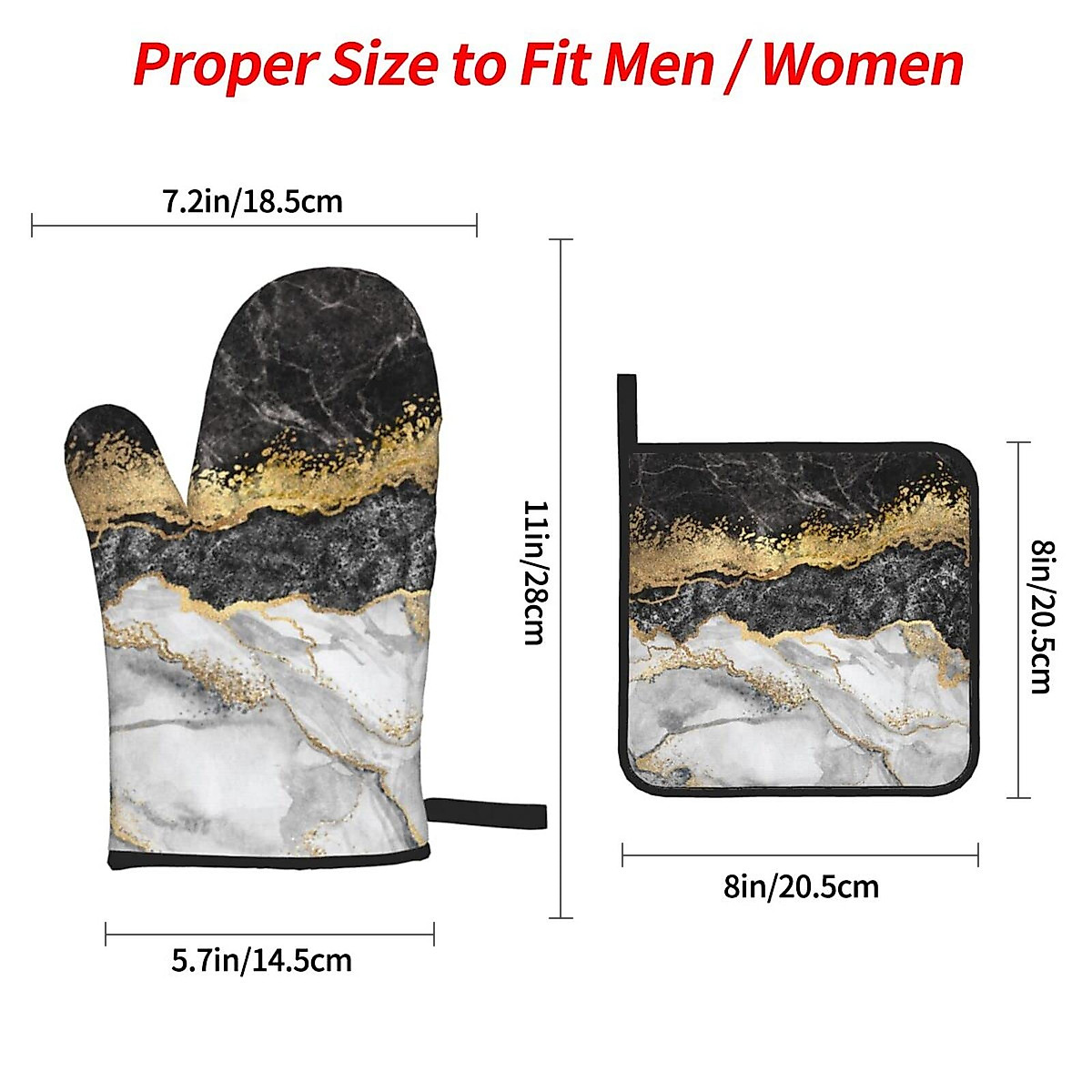 Marble Oven Mitts and Pot Holders 4pcs Sets，Funny Kitchen High Heat Resistant Oven Mitts，with Oven Gloves and Hot Pads Pot Holders for Baking Cooking BBQ Grilling
