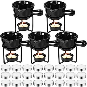 Yungyan 35 Pcs Ceramic Butter Warmers 5 Butter Warmers for Seafood with 25 Tealight Candles 5 Stand 2 oz Mini Simmer Pot Set for Sauce Chocolate Cheese Fondue Lobster Dishwasher Microwave Oven Safe