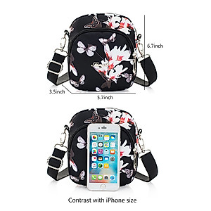 Artwell Small Crossbody Purse Bag for Women Multi-Pocket Flower Nylon Shoulder Bag Cellphone Purse (Flower)