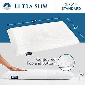 Bluewave Bedding Ultra Slim Gel Memory Foam Pillow for Stomach and Back Sleepers - Thin, Flat Design for Cervical Neck Alignment and Deeper Sleep (2.75-Inches Height, Full Pillow Shape, Standard Size)
