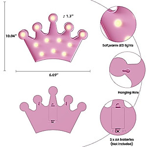 Ganrami Crown Pink Decor, Princess Decor for Girls Room, Princess Party Decorations, Birthday Decor, Battery Powered Night Light for Girls