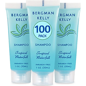 BERGMAN KELLY Travel Size Hotel Shampoo (1 fl oz, 100 PK, Tropical Waterfall), Delight Your Guests with Invigorating and Refreshing Shampoo Hotel Amenities, Mini & Small Size Luxury Shampoo in Bulk