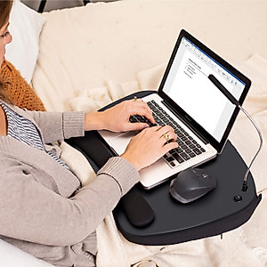 BIRDROCK HOME Oversized Lap Desk with Memory Foam Cushion | Wrist Rest Cushion and USB Light | Fits Laptops Up to 17" | Matte Black | Portable Office Desk | Work from Home