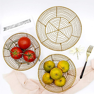 Zerodeko Decorative Storage Baskets Iron Fruit Basket Vegetable Bowl Holder Dish Washing Storage Basket Decorative Bread Snack Stand Tray Organizer for Room Kitchen Cabinet Pantry S Golden