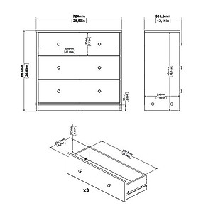 Tvilum, Bedroom Furniture, Silver Handles, Modern and Elegant Design 3 Drawer Chest, Brown
