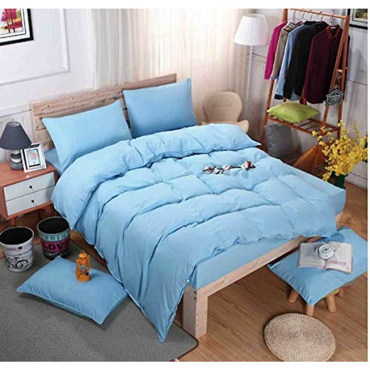 Soft Bed in Bag 1000 Series Egyptian Cotton 5 Piece 500 GSM Warm Comforter Set (Comforter + Flat Sheet + Fitted Sheet 10" Deep + 2 Pillow Cases) Bedding Set Twin XL Light Blue