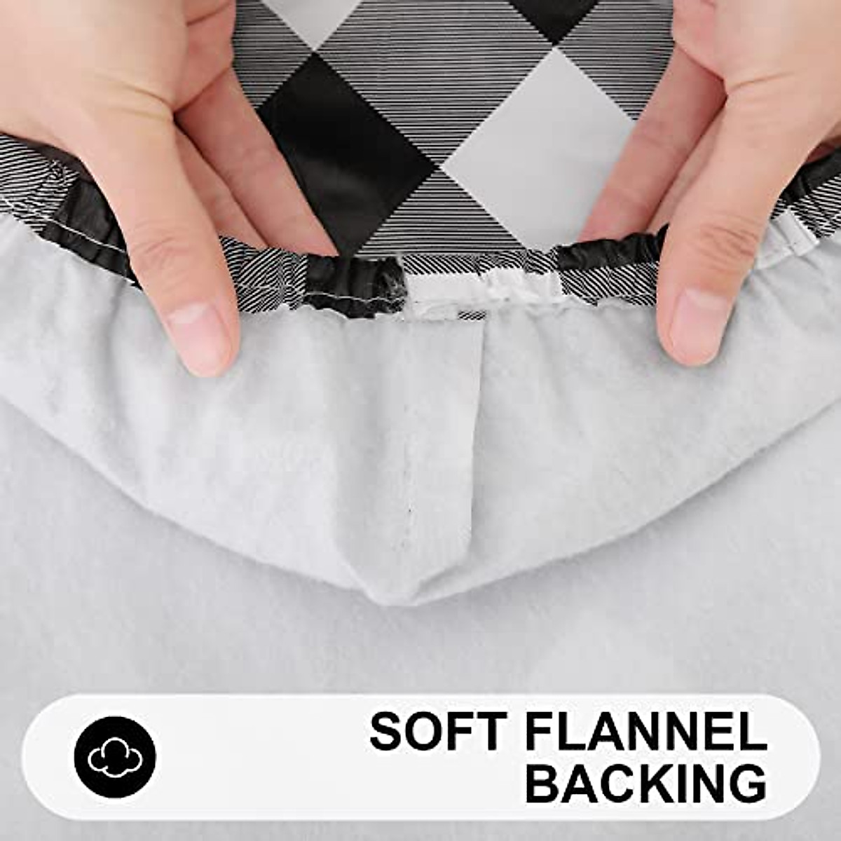 smiry Rectangle Table Cloth Cover, Elastic Waterproof Fitted Vinyl Table Covers for 6 FT Tables, Flannel Backed Buffalo Plaid Tablecloth for Picnic, Camping, Outdoor (Black and White, 30 x 72 Inches)