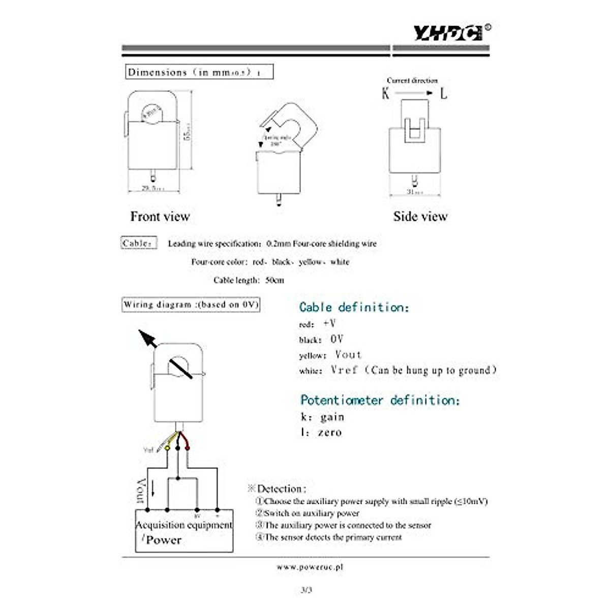 YHDC Hall Split core Current Sensor HSTS016L 10A/2.5±0.625V 1%