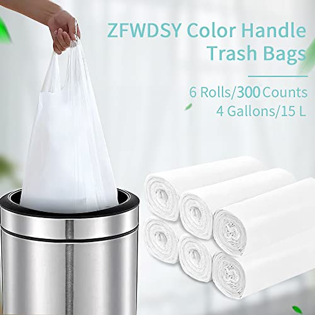 Small Trash Bags Handle Garbage Bags 300 Counts 4 Gallon Trash Can Liner For Home Office Kitchen Bathroom Plastic Bins Trash Recycling 15 Liters Bags