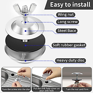 2 Inch Kitchen Sink Hole Covers, Faucet Hole Cover Stainless Steel Wash Basin Kitchen Sink Tap Hole Plate Stopper, Sealed Decoration Hole Cover (Silver)