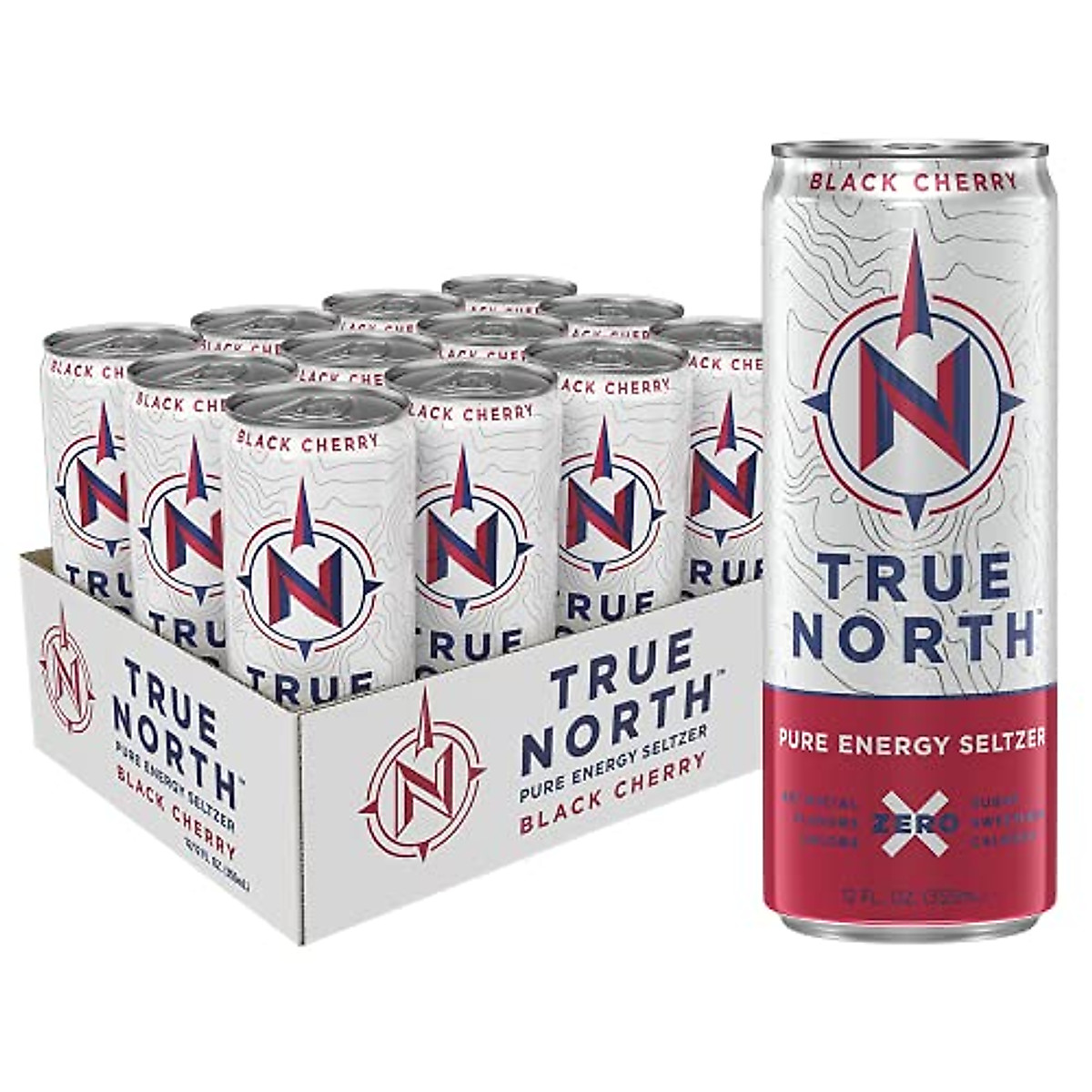 True North, Pure Energy Seltzer, Black Cherry, 12 Fl Oz (Pack of 12)