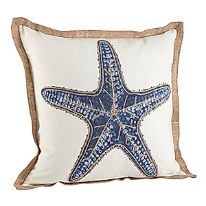SARO LIFESTYLE 5433.NB20S Nautical Star Fish Print Down Filled Throw Pillow, Navy Blue, 20"