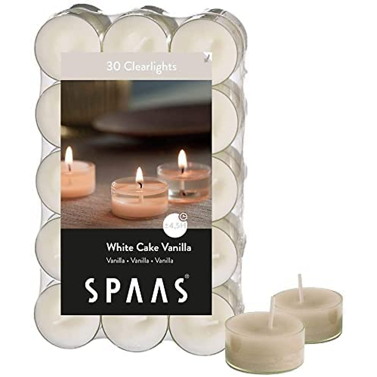 Vanilla Scented Tealight Candles Clear Cup Highly Scented Ivory Candles, 4.5 Hours Burn Time, 30 Pack for Party and Home Decor