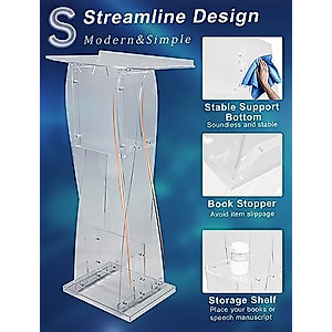 HODLBIT Upgraded Acrylic Podium Stand, Pulpits for Churches, 47.5inch Modern Lecterns & Podiums with Storage Shelf for Classroom, Weddings, Professional Presentation Podiums, Easy Assembly