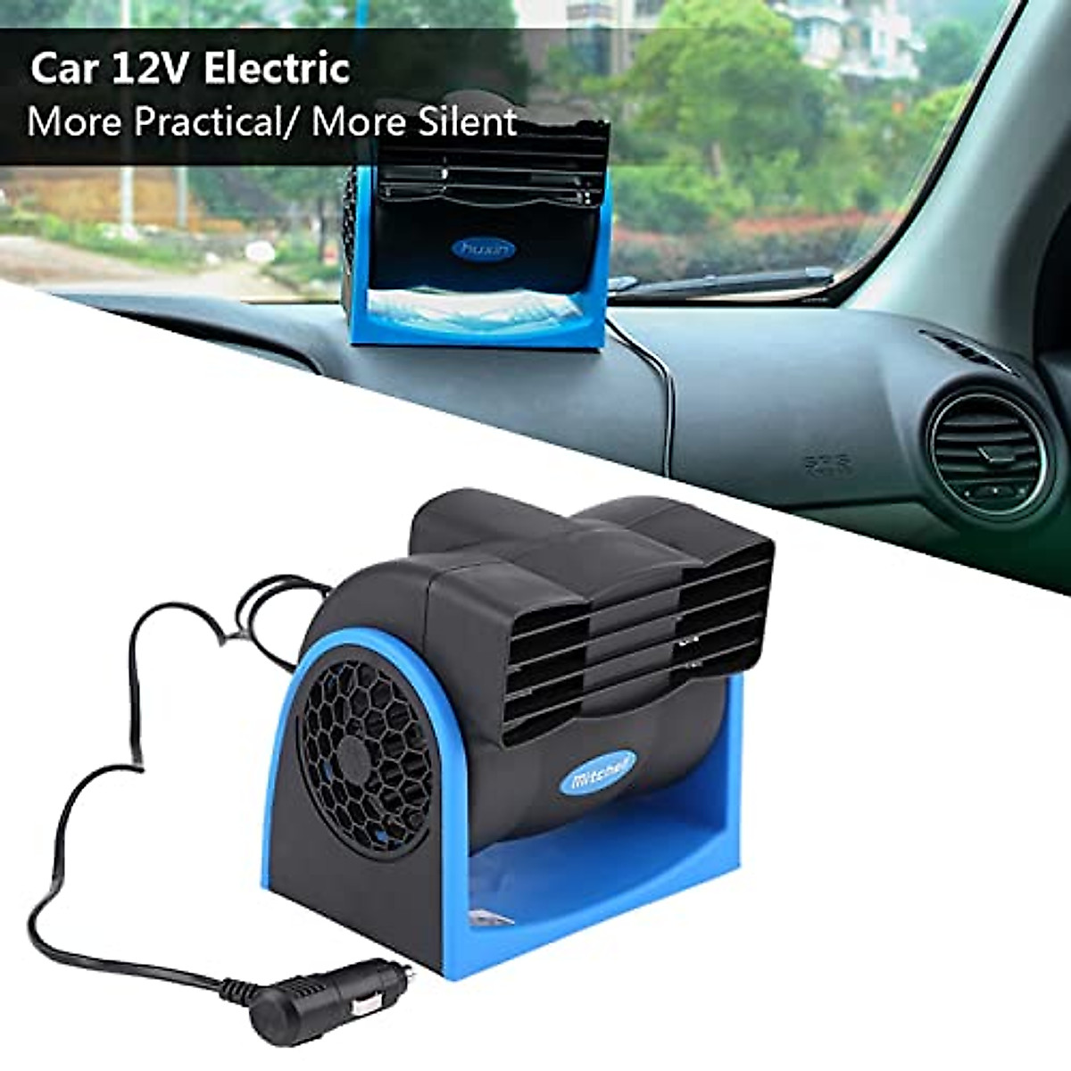 Zerone Car Silent Air Fan, Universal 12V Electric Car Mini Fan Adjustable Speed Silent Air Fan with Cigarette-Lighter Plug for Truck RV SUV ATV, 6.5 x 5.1in