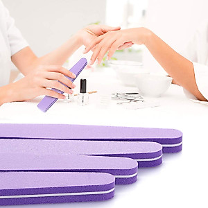 20Pcs Nail Block Buffer Files Sponge Washable Double Sided 100/180 Sanding Buffing File(Purple)