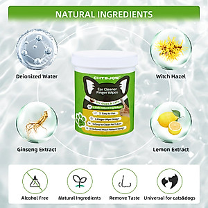 Ear Cleaner Finger Wipes, Dog and Cats Ear Cleaner 60 Counts, Dog Ear Wipes Reduce Earwax Buildup, Grooming Kit Care for Dogs and Cats, Dog Supplies Ear Cleaner Wipes Remove Dirt & Non-Irritating