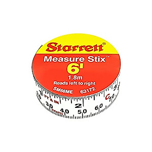 Starrett Tape Measure Stix with Adhesive Backing - Mount to Work Bench, Saw Table, Drafting Table - 3/4" x 6', English Metric, Left-Right Reading - SM66ME